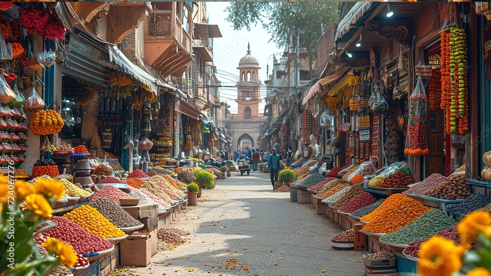 Old narrow street of the traditional Arabian Bazaar Market. Small shops ...