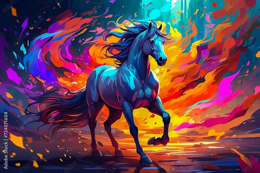 majestic Colorful Horse with a Fiery Mane and Hooves in Full Gallop ...