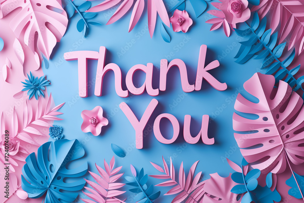 "Thank you" written in a 3D paper style with paper leaves around. Great ...