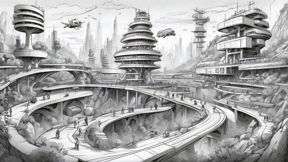 Forgotten Technology. Illustration of a Forgotten Civilization. Cities ...
