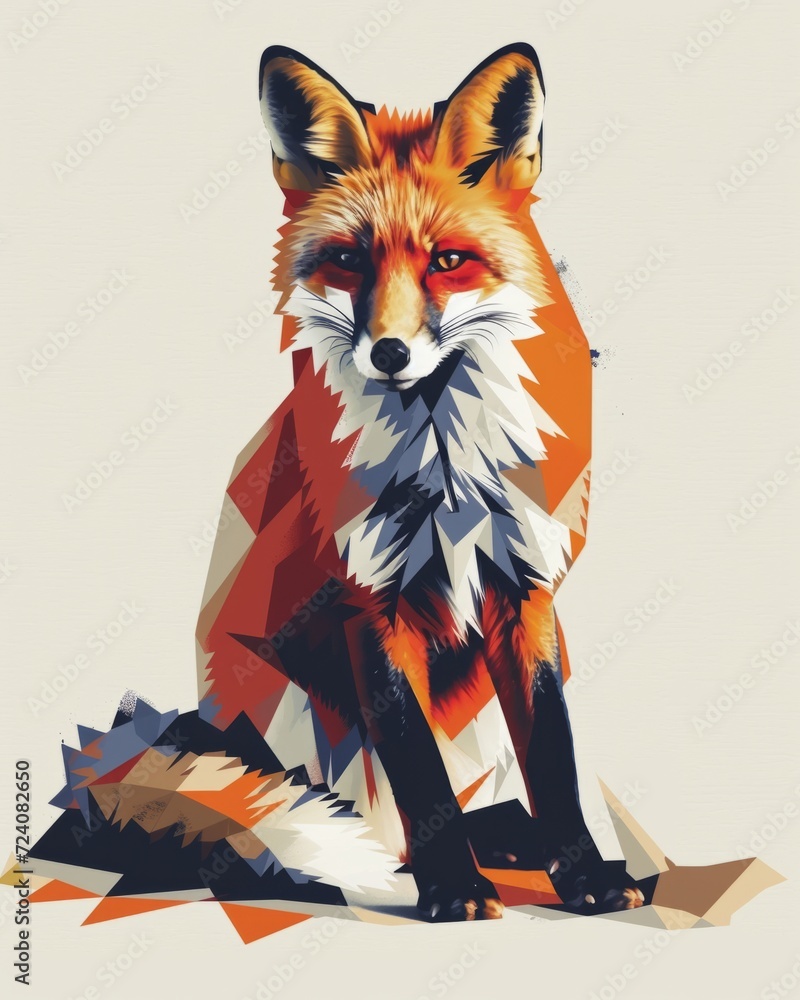 Abstract geometric art of a fox, using bold colors and sharp lines, in ...