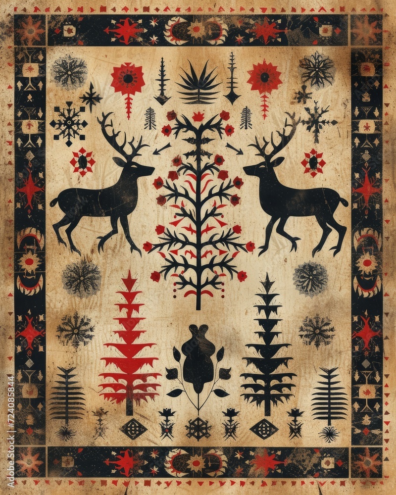 Scandinavian folk art with nature motifs, runes, and traditional Viking ...