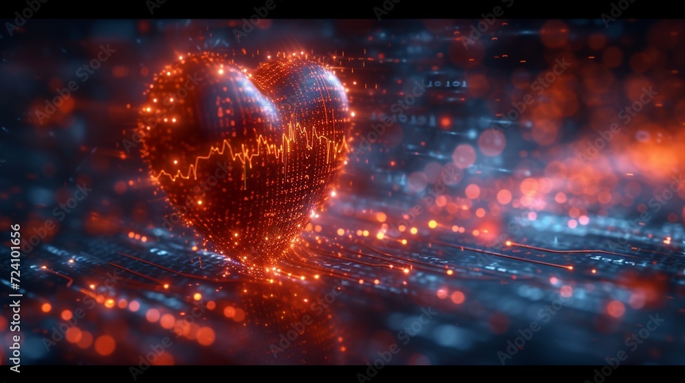 Heartbeat line transforming into a digital AI code, AI role in real ...
