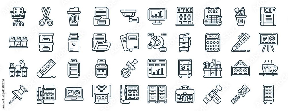 set of 40 outline web office icons such as scissors, recycle bin, desk ...