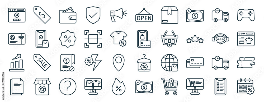 set of 40 outline web ecommerce icons such as price tag, gift card ...