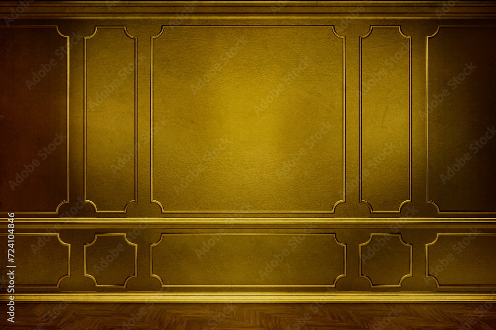Luxury room interior with golden wall with gold molding decor in ...