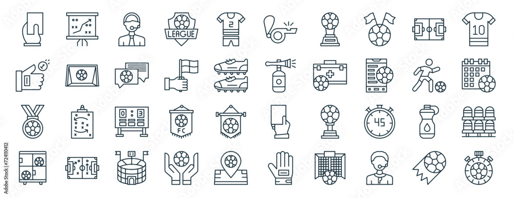 Vetor de set of 40 outline web soccer icons such as presentation, coin ...
