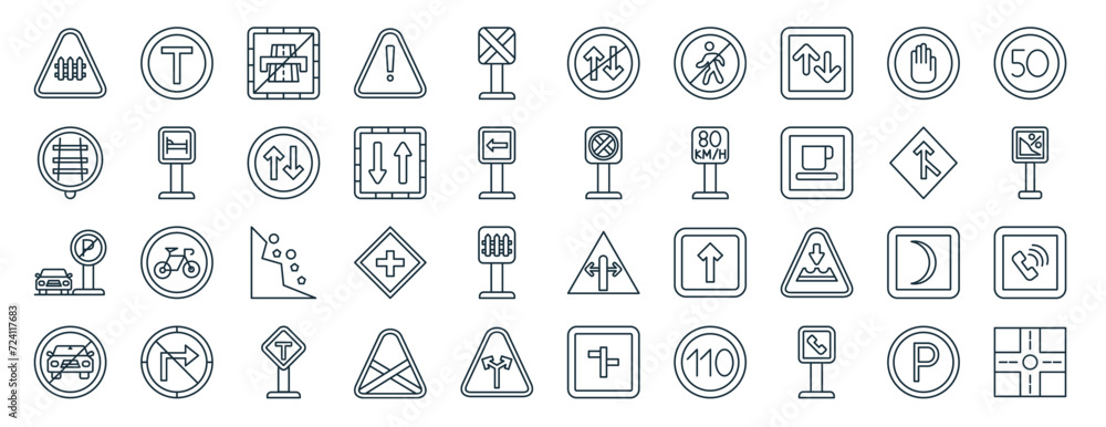 Vetor de set of 40 outline web traffic signs icons such as major road ...