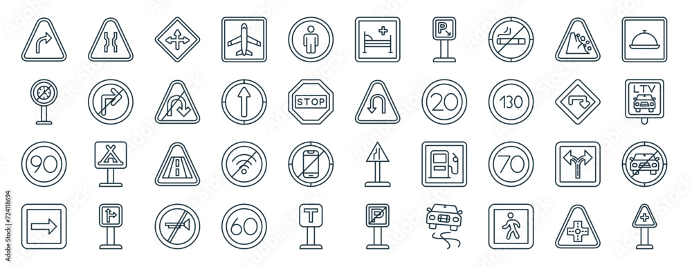 Vetor de set of 40 outline web traffic signs icons such as narrow road ...