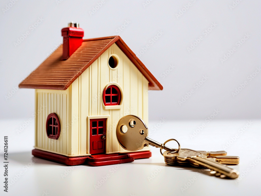 Family house with a key on a white background design. Mortgage ...