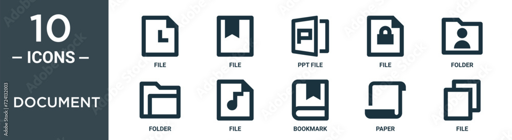 document outline icon set includes thin line file, file, ppt file ...