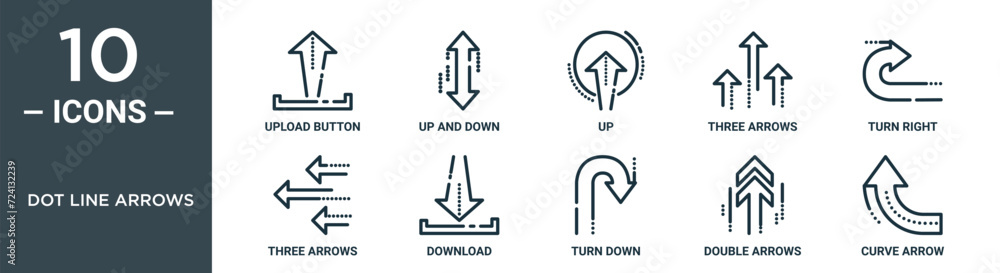 dot line arrows outline icon set includes thin line upload button, up ...