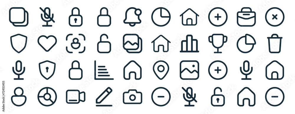 Vetor de set of 40 outline web user interface icons such as microphone ...