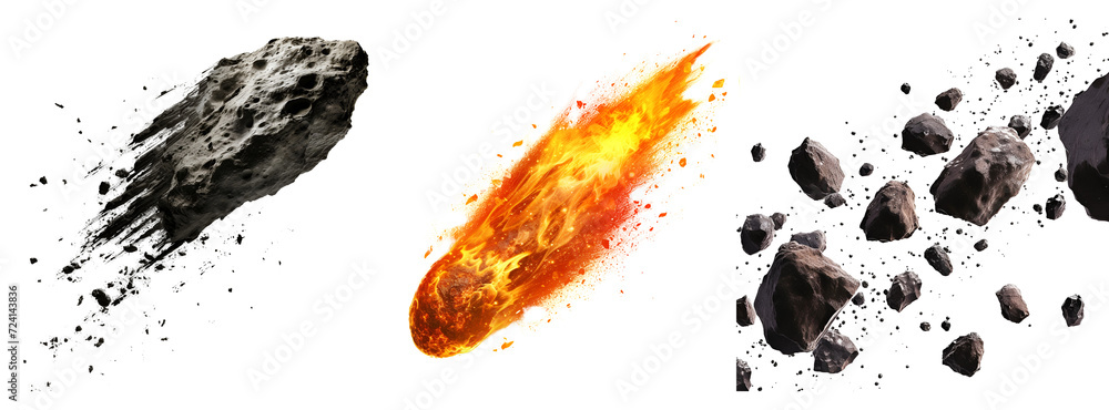 Stone and Fire Meteor in a Set of Meteor, Swarm of Asteroids, and Comet ...