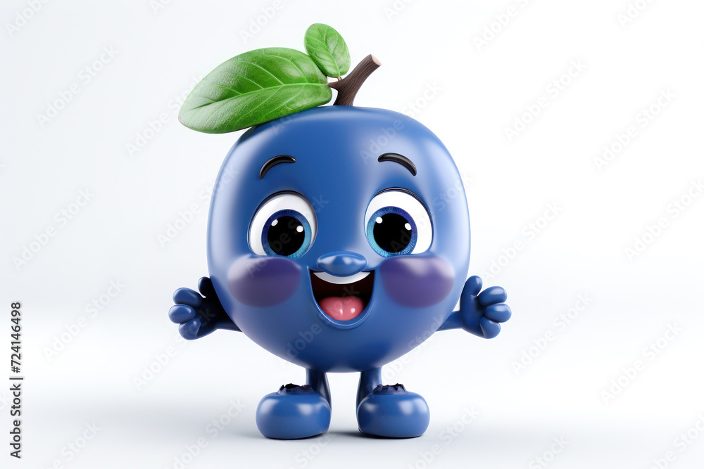 3D blueberry funny cartoon character with eyes on neutral background ...