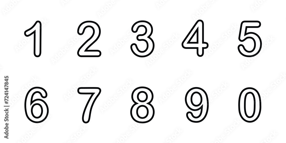 Simple round numbers symbol set. Black isolated font in vector flat ...