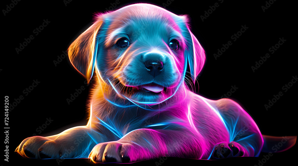 Puppy Dog Animal Plexus Neon Black Background Digital Desktop Wallpaper ...