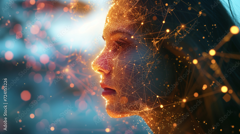 Conceptual Portrait of Woman with Glowing Neural Network - Illustration ...