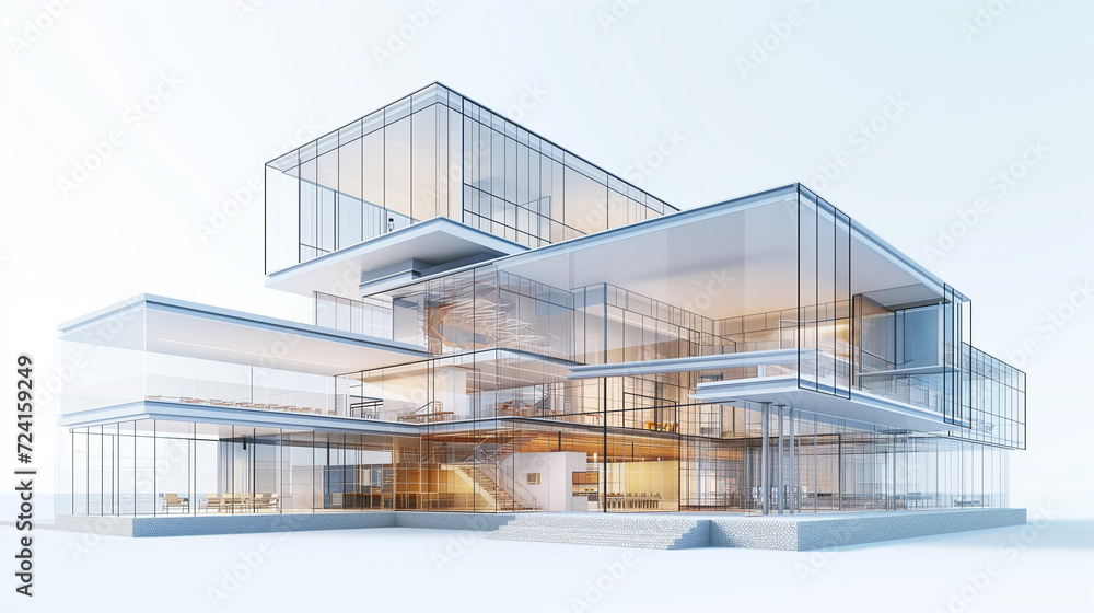 Transparent Architectural Visualization of Modern Building Design - 3D ...