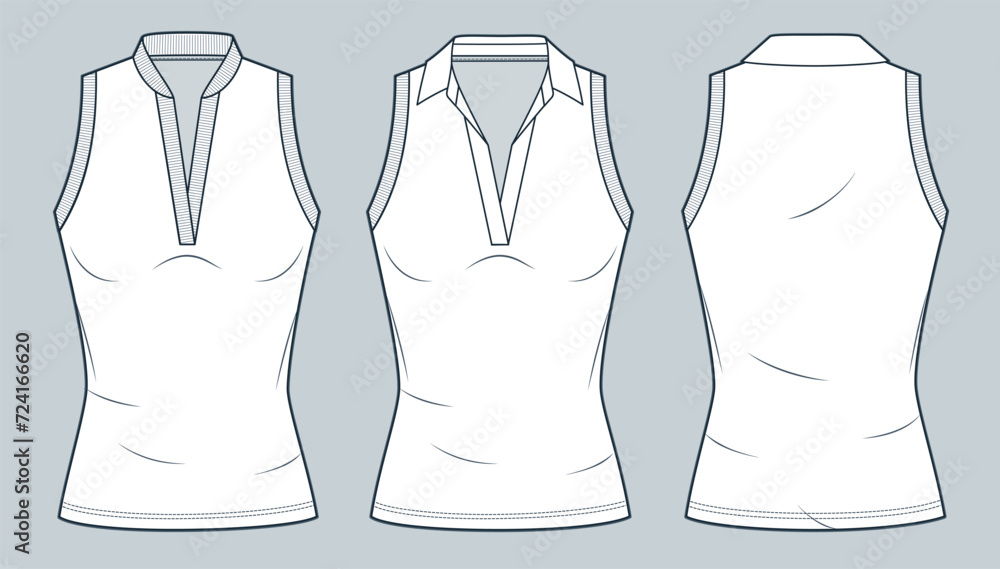 Slim Fit T-Shirt technical fashion illustration. Sleeveless Top fashion ...