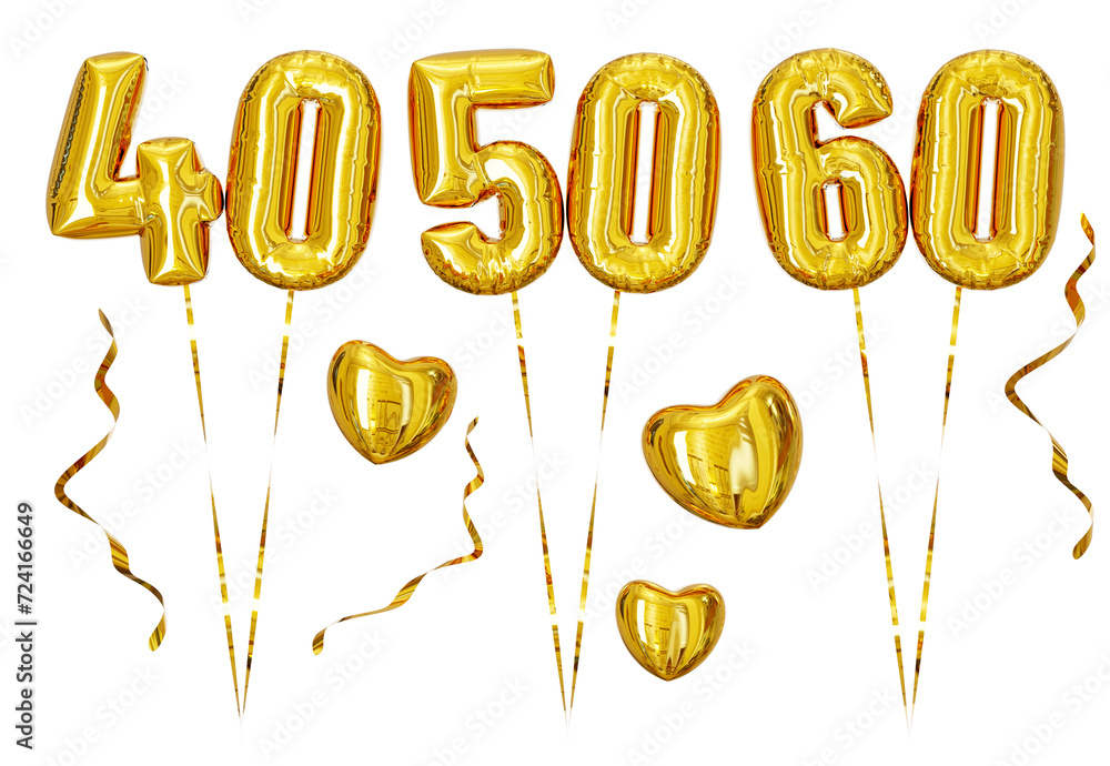 40, 50 and 60 golden 3d inflated text effect on transparent 40, 50 and ...