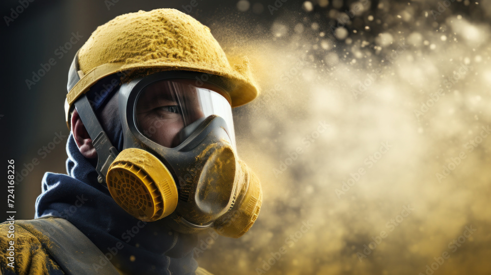 Professional construction worker wearing a high-grade dust mask ...