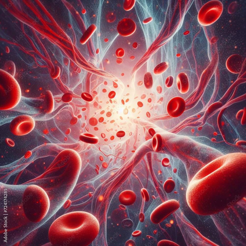 Red blood cells circulating in the blood vessels - leukocytes. Superior ...