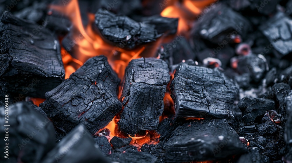 Piece of smoldering coal as a background closeup, piece of coal as a ...