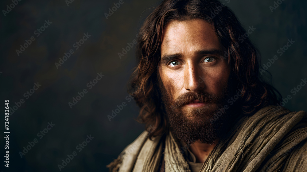 Dramatic portrait of a serious Jesus Christ with expressive eyes ...