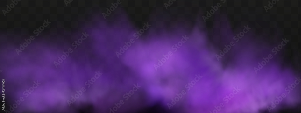 Scary mystical violet fog in night Halloween. Purple poisonous gas ...