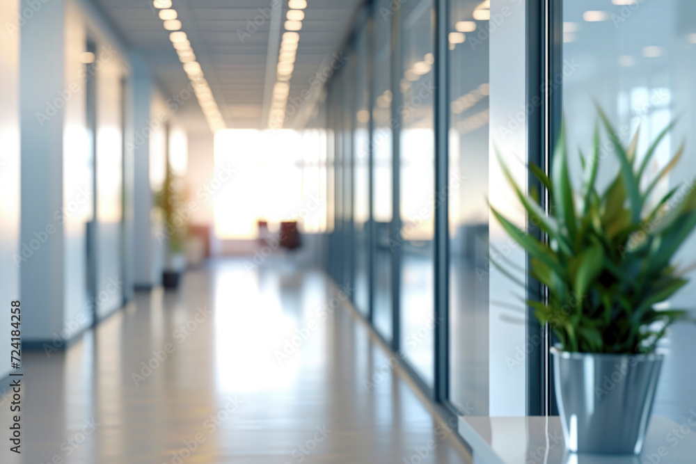 Nice modern office with beautiful long office corridor with defocused ...
