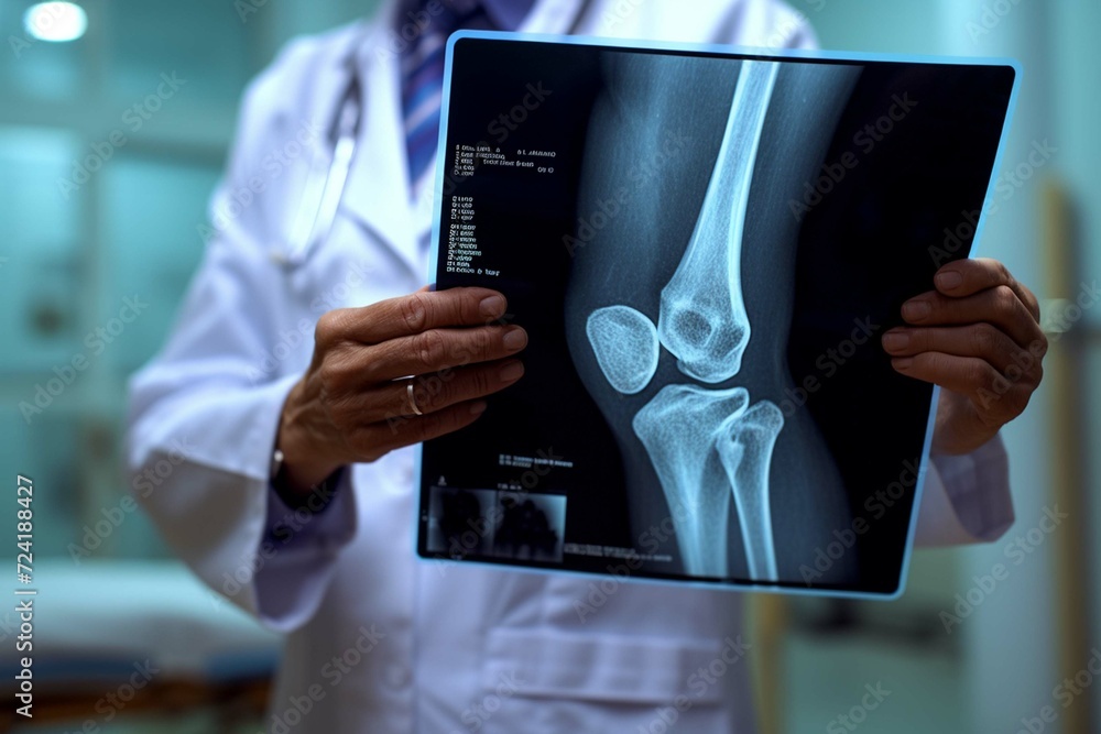 Doctor holding and looking patient bone x-ray film before surgery. MRI ...
