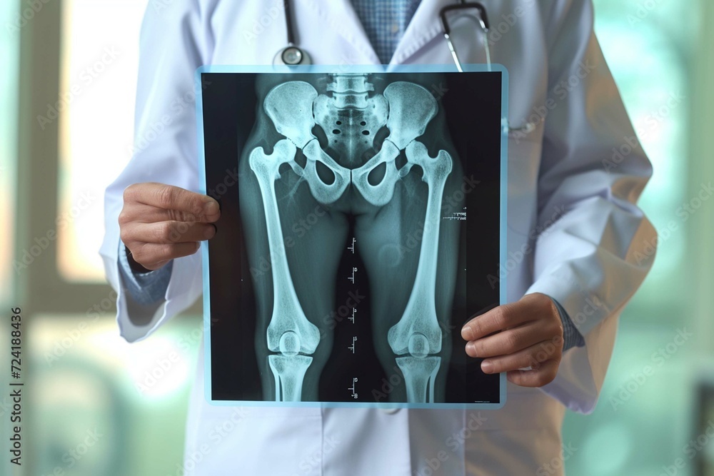Doctor holding and looking patient bone x-ray film before surgery. MRI ...