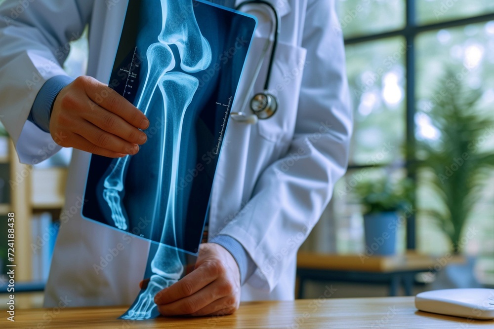 Doctor holding and looking patient bone x-ray film before surgery. MRI ...