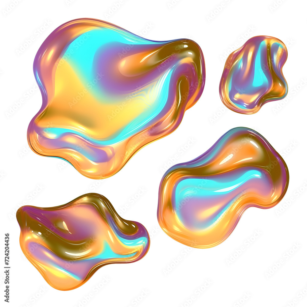 3d chrome y2k metal elements. Chrome Y2K melted, mercury shape 3d set ...