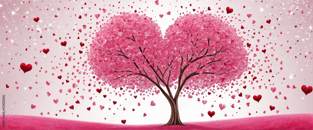 Pink Love Tree With Hearts For Romantic Valentine's Day. Transparent ...