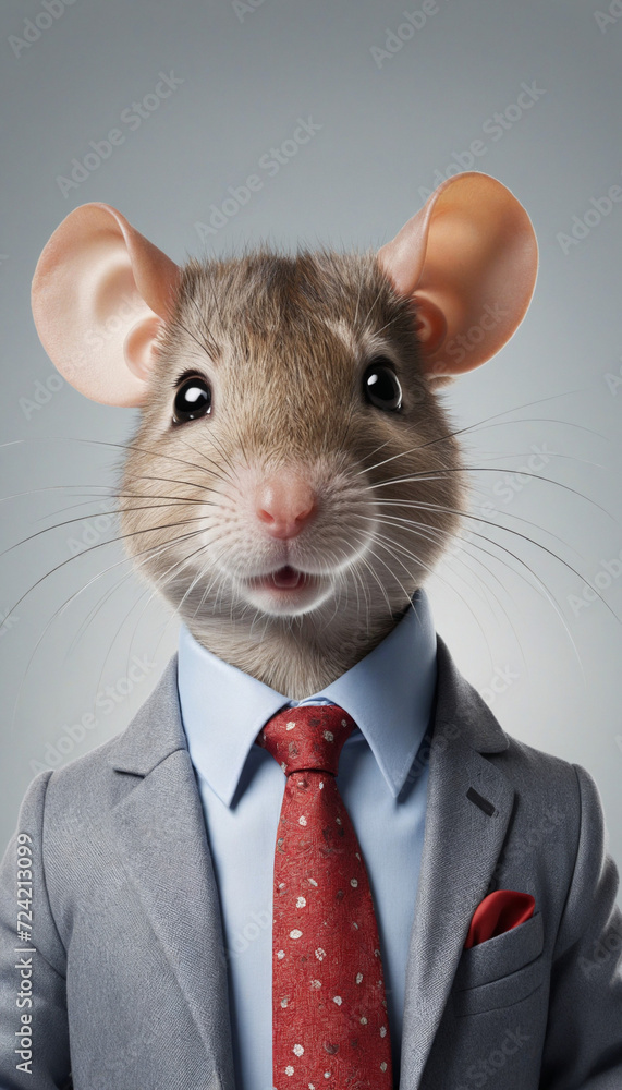 Little mouse or rat dressed in a suit with a nice tie. Fashion portrait ...