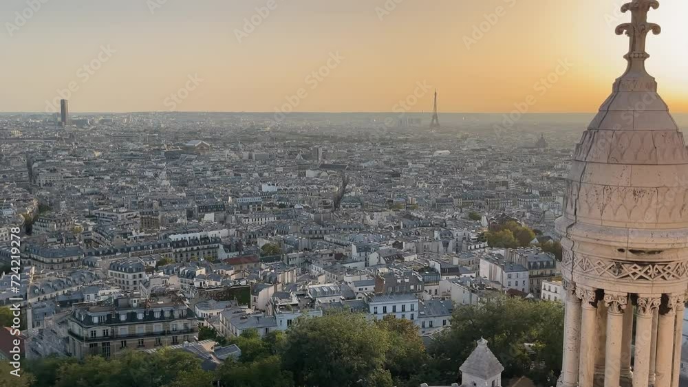 Sunset Over Paris with Eiffel Tower View, The city of Paris bathed in ...
