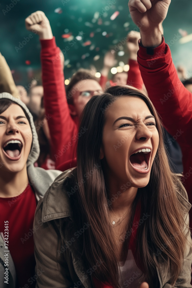 Group of friends cheering for sports team. Fans cheering for their team ...