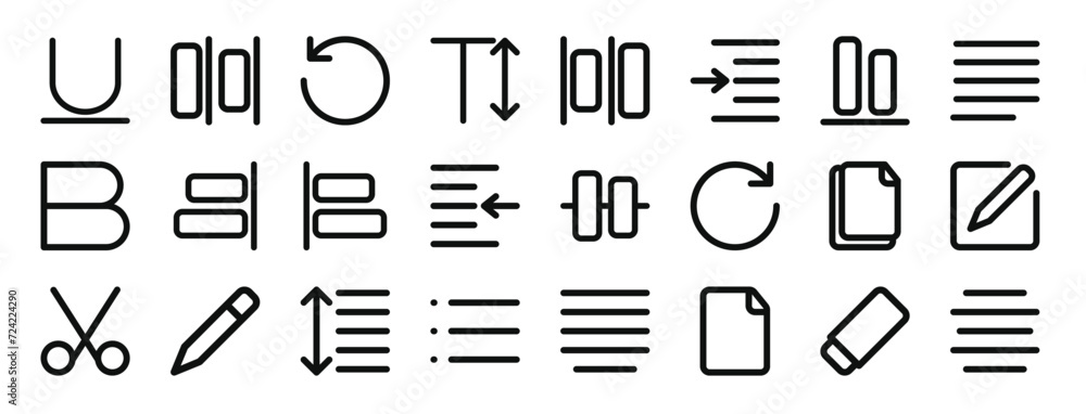 set of 24 outline web text editor icons such as underline, horizontally ...
