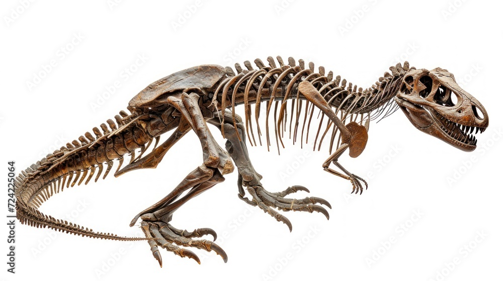 Well preserved skeleton of a dinosaur in good condition on white ...