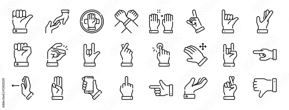 set of 24 outline web hand gestures icons such as come on, hand, stop ...
