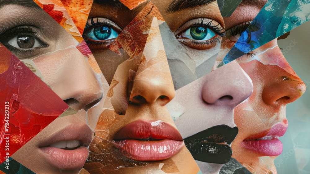 Contemporary artwork. Modern design. Kaleidoscope shape of women's ...