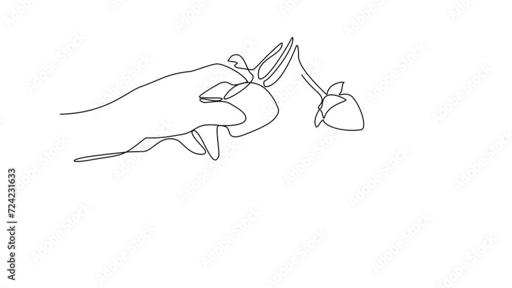 One continuous line drawing of someone who is gardening in his field by ...