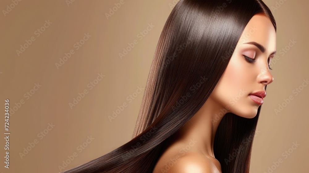 Beautiful model woman with shiny and straight long hair. Keratin ...