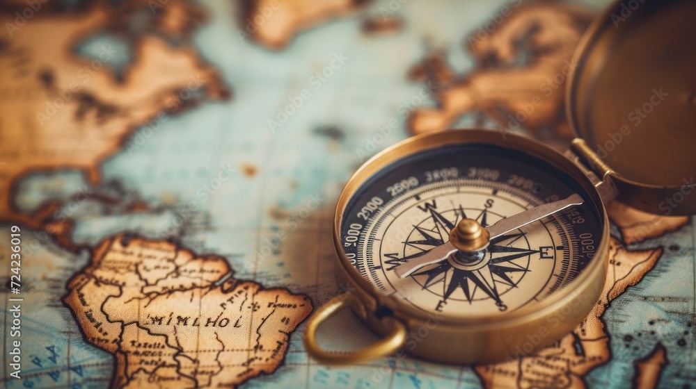 beautiful compass on a real old map in high resolution and quality ...