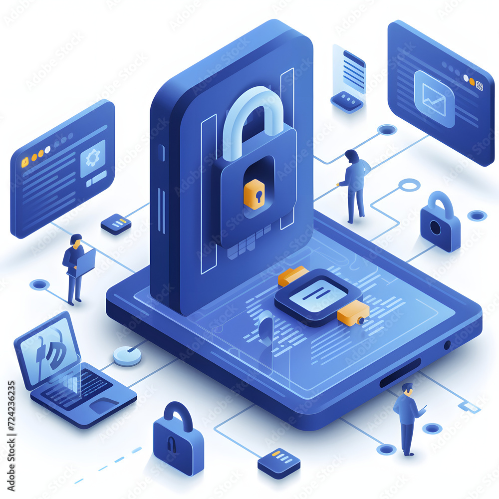Cybersecurity awareness training isolated on white background, flat ...