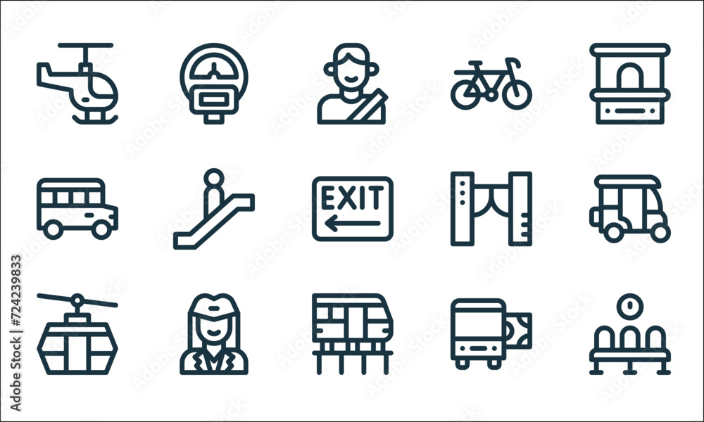 public transportation line icons. linear set. quality vector line set ...