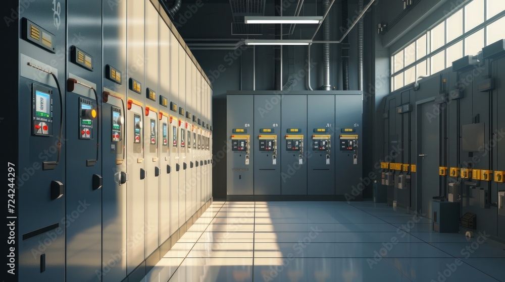 Electrical room of residential or commercial building. Multiple smart ...