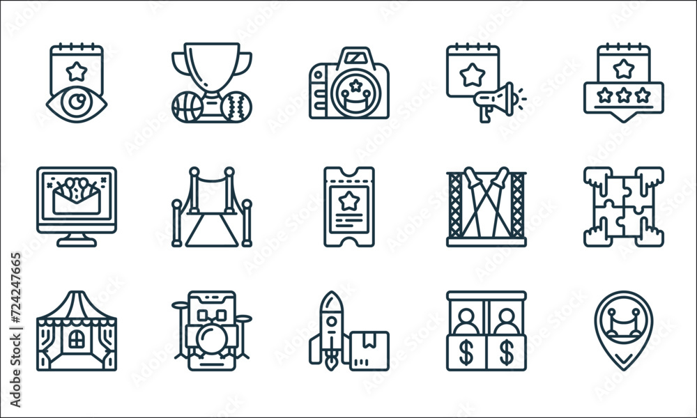 event management line icons. linear set. quality vector line set such ...
